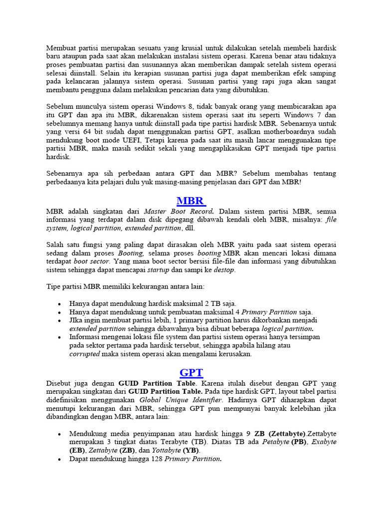 Partisi MBR Dan GPT | PDF | Komputer