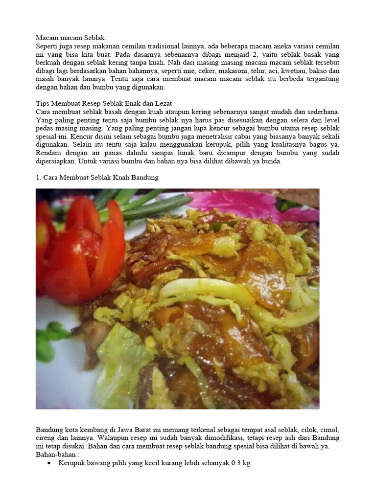 Macam Macam Seblak | PDF