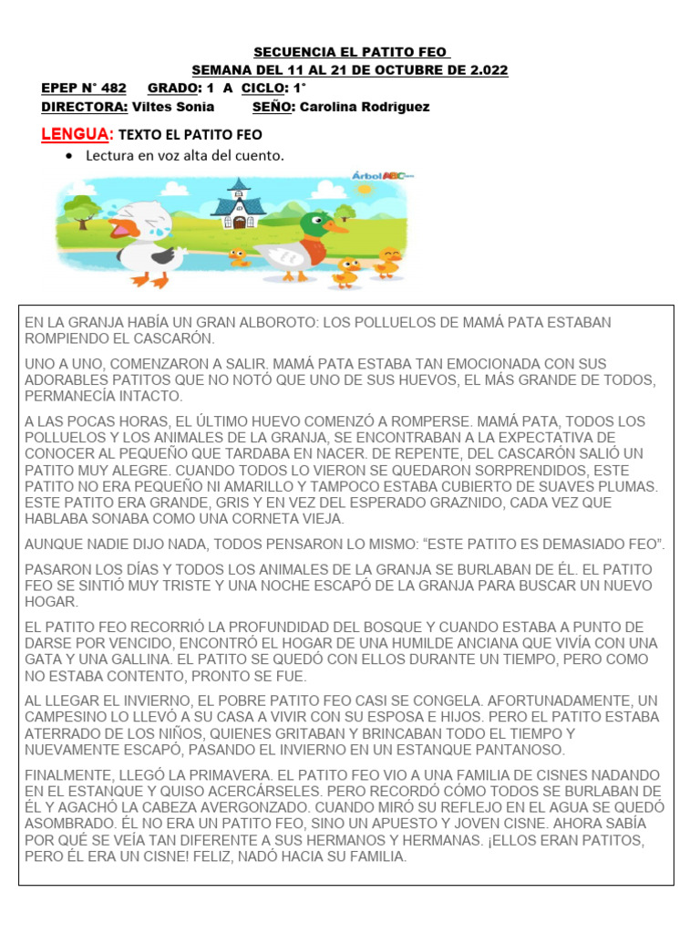 Secuencia El Patito Feo | PDF | El patito feo | Escritura
