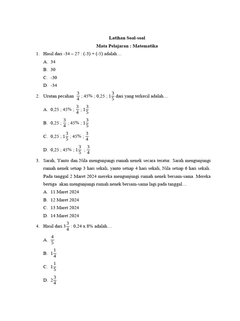 Latihan Soal Matematika 2 | PDF