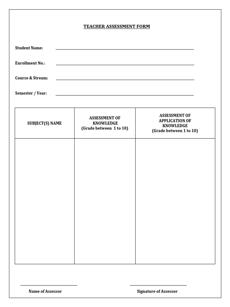 Teacher Assessment Form Template | PDF
