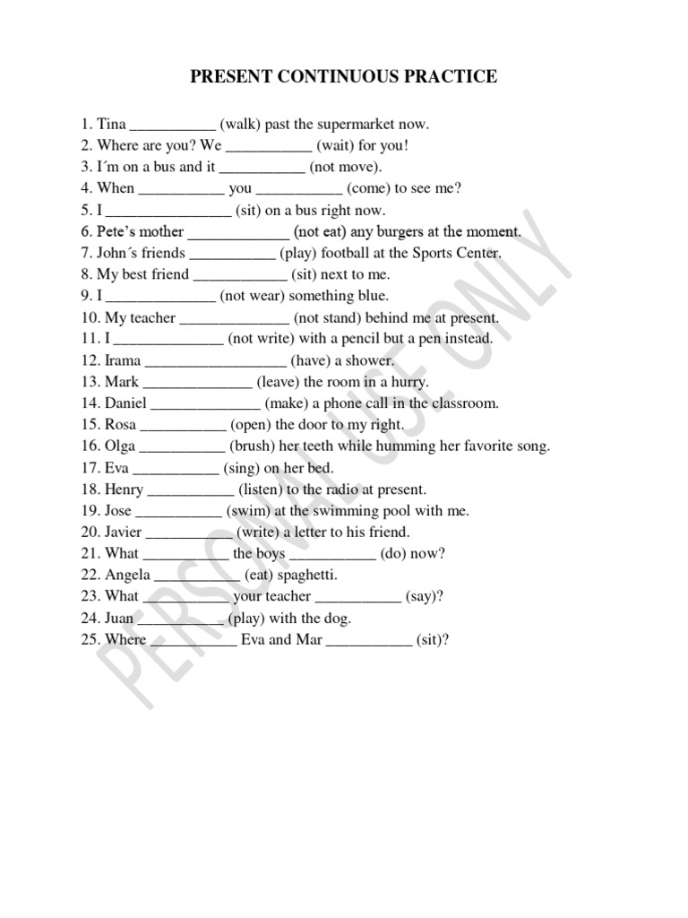 Present Continuous Practice | PDF | Sports & Recreation | Self-Improvement