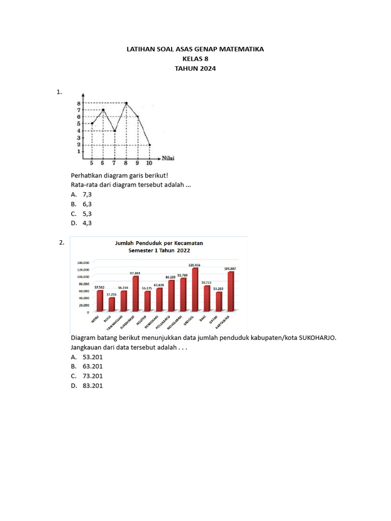 LATIHAN SOAL ASAS GENAP MATEMATIKA-Kelas 8-Tahun 2024 (Bu Lia) | PDF