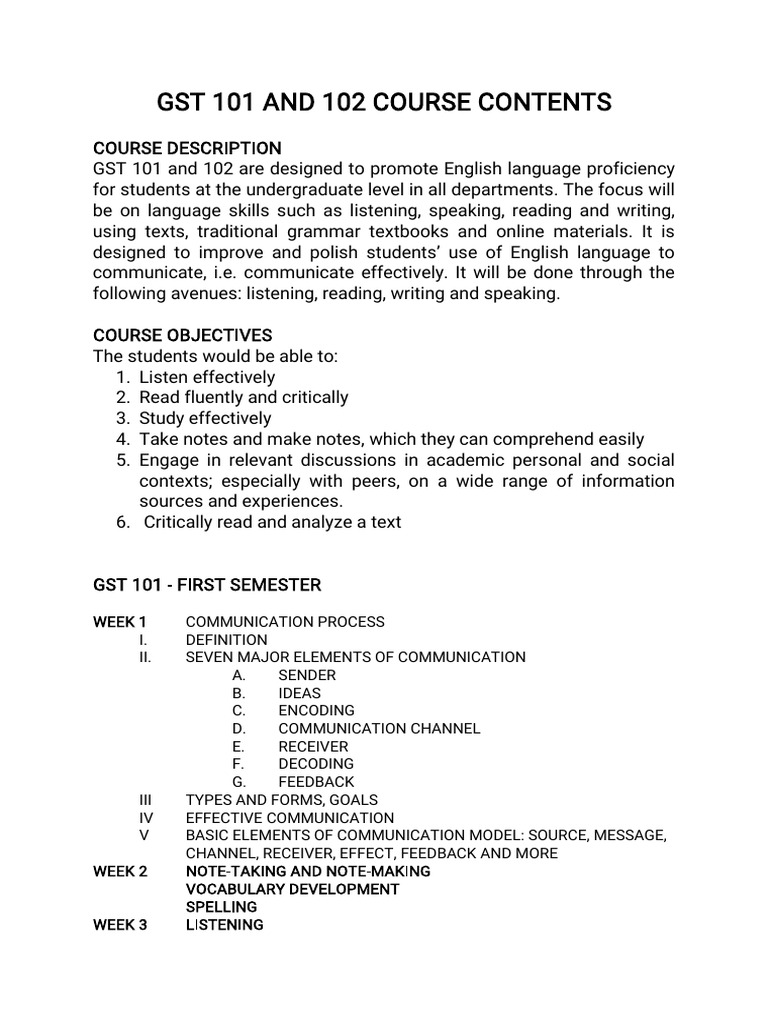 GST 102 and 102 Course Outline | PDF | Part Of Speech | Communication