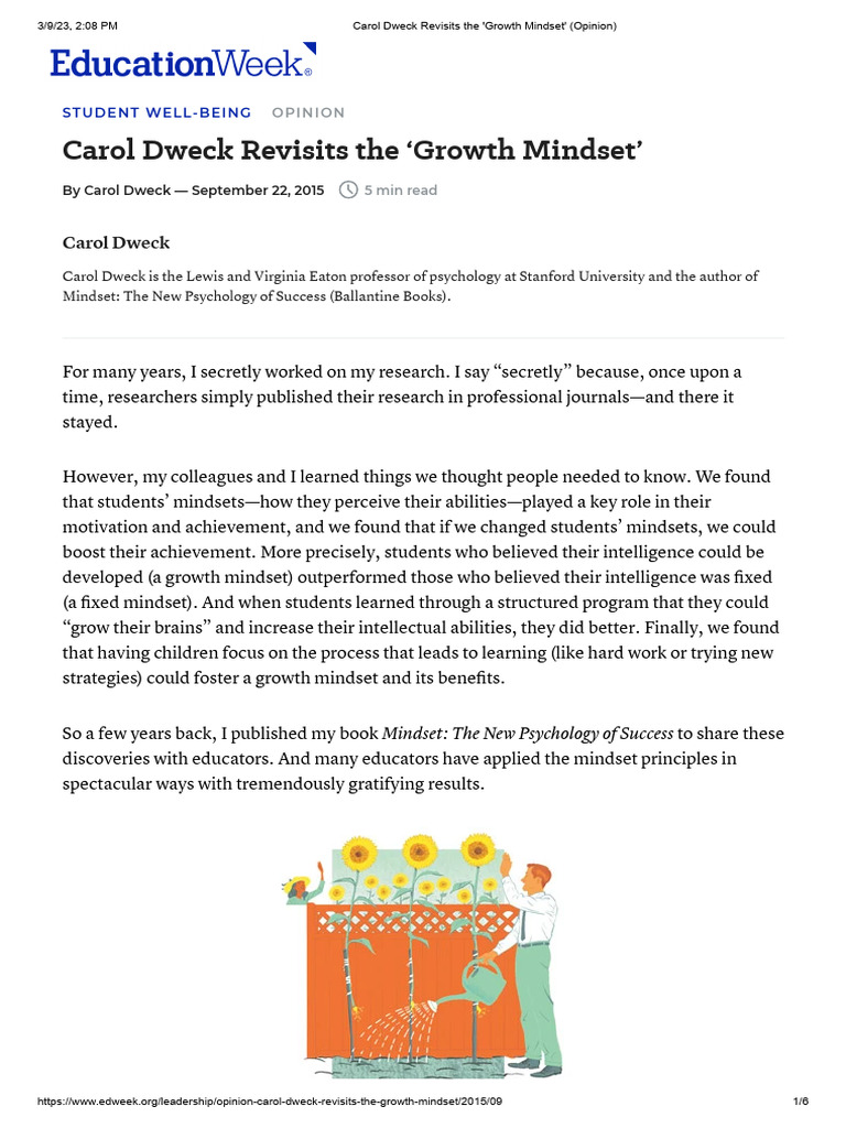 Carol Dweck Revisits The 'Growth Mindset' (Opinion) | PDF | Mindset ...