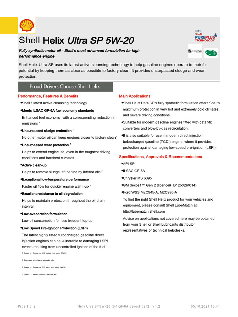Shell 5W20 | PDF | Motor Oil | Engines