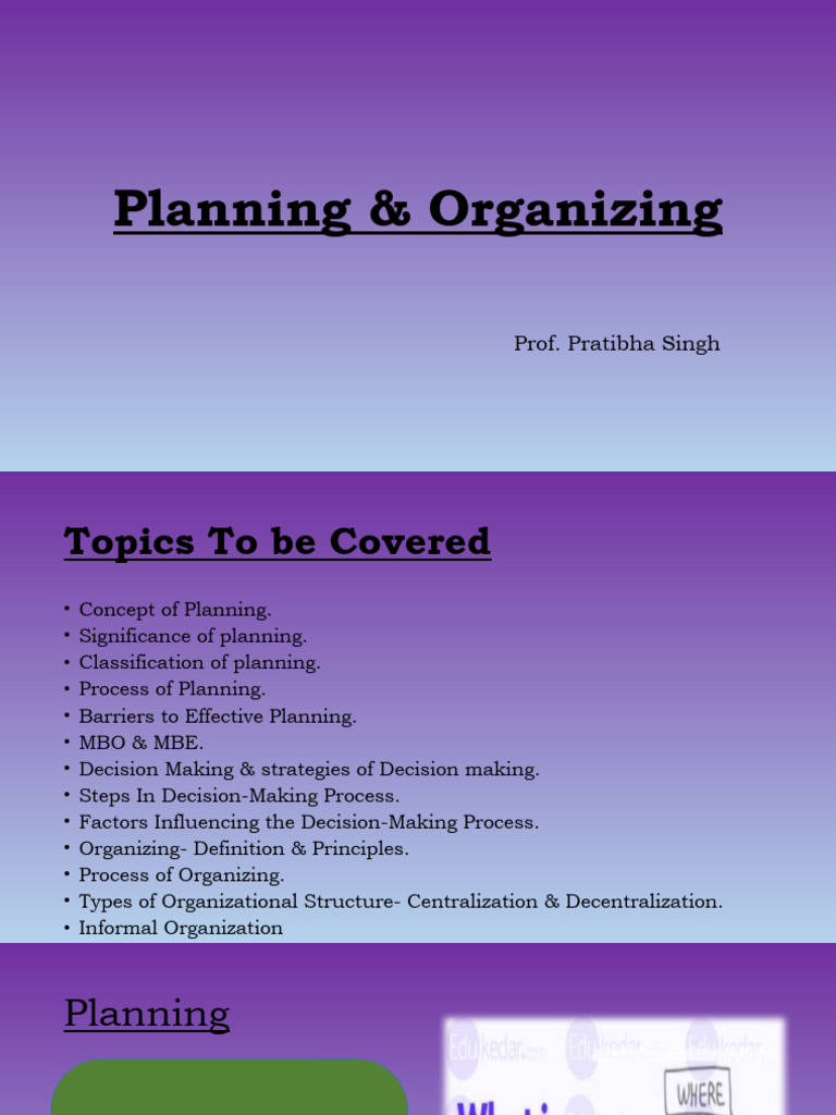 Planning and Organizing Guide | PDF | Decision Making | Performance ...