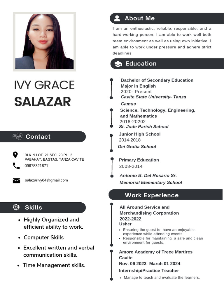 Ivy Grace Salazar's Resume Overview | PDF