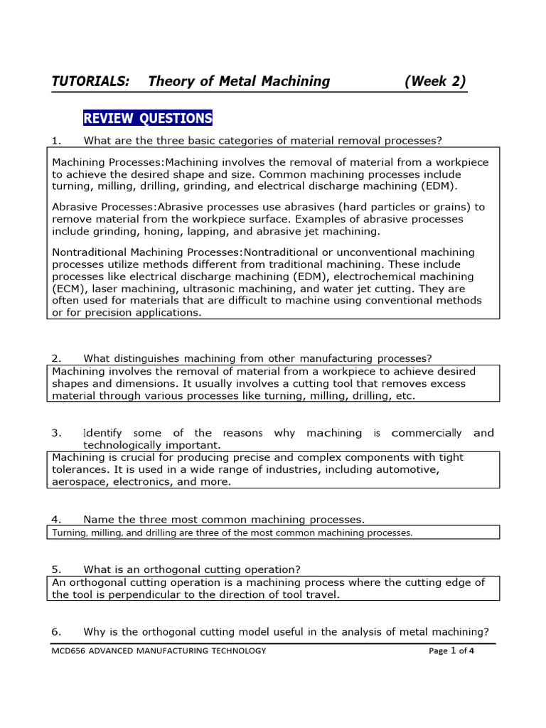 Tutorials Week 2 My Solutions | PDF | Machining | Grinding (Abrasive Cutting)