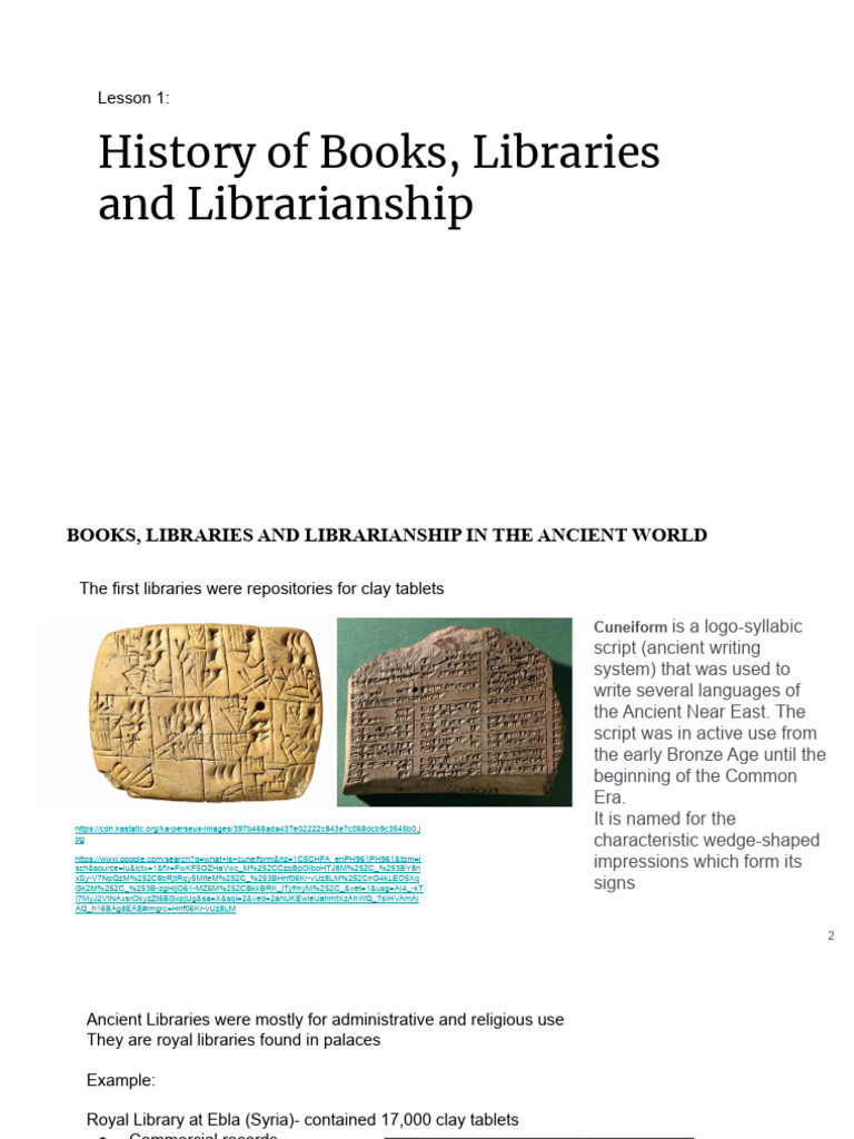 Lesson_ History of Books, Libraries and Librarianship | PDF | Printing ...
