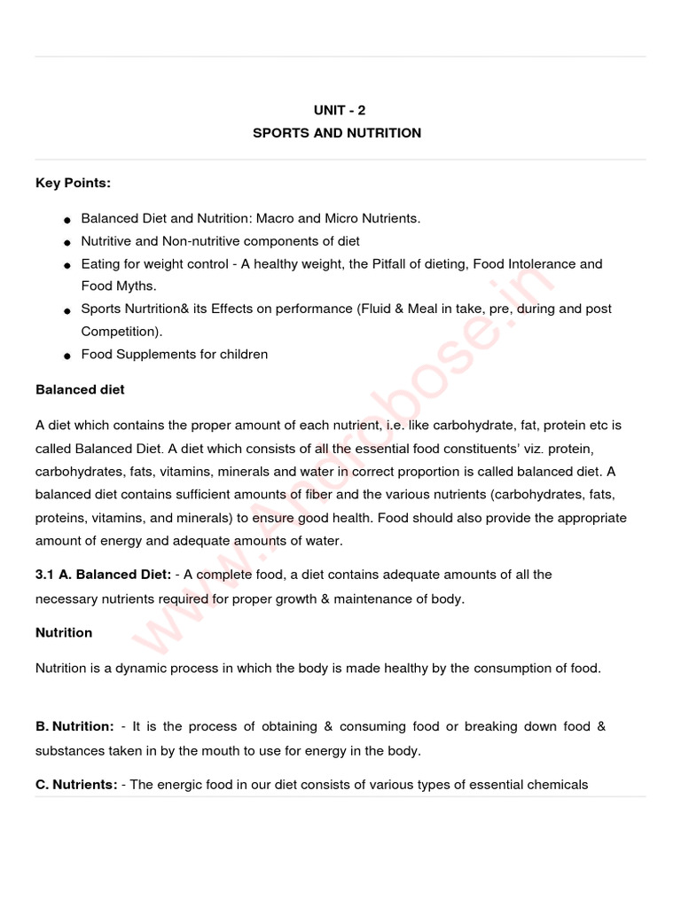 Sports Nutrition & Balanced Diet | PDF | Nutrients | Diet & Nutrition