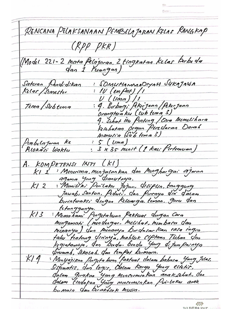 RPP PKR Putri Isnaini Rahmadana 856982822 | PDF