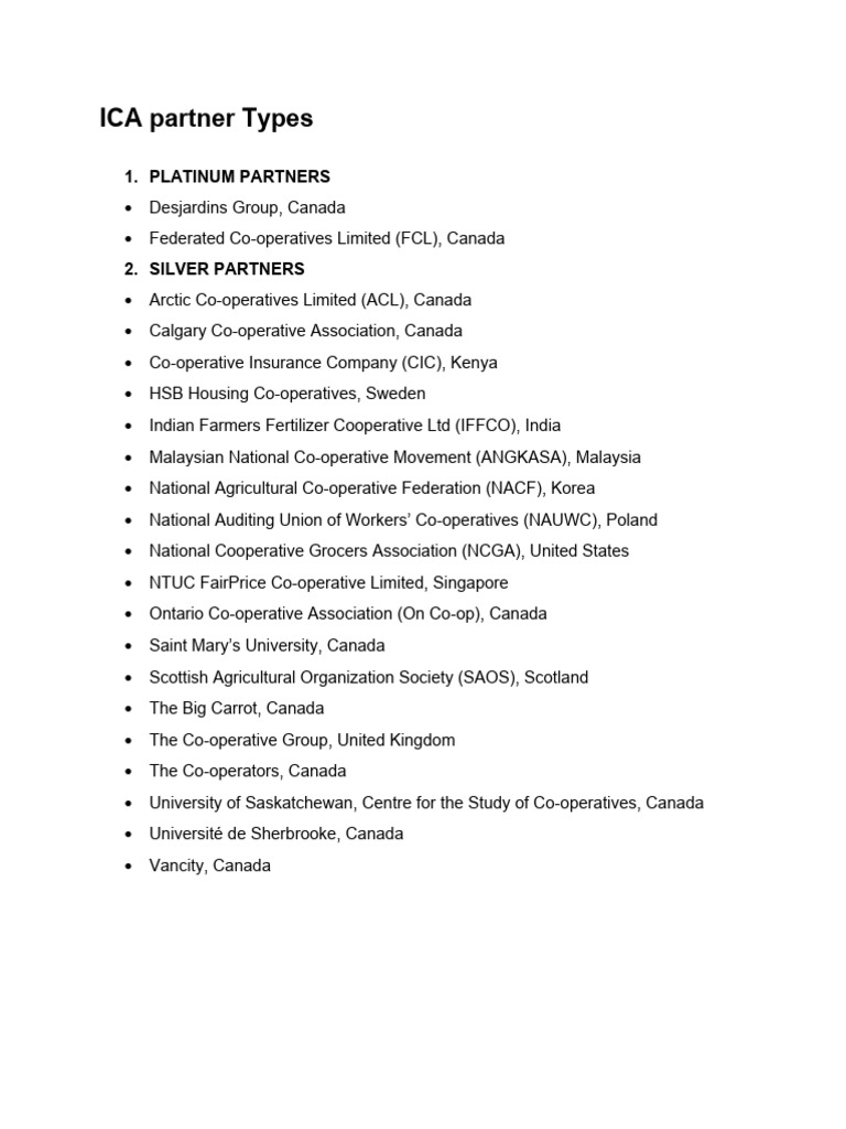 ICA Partner Types | PDF | Wellness | Technology & Engineering