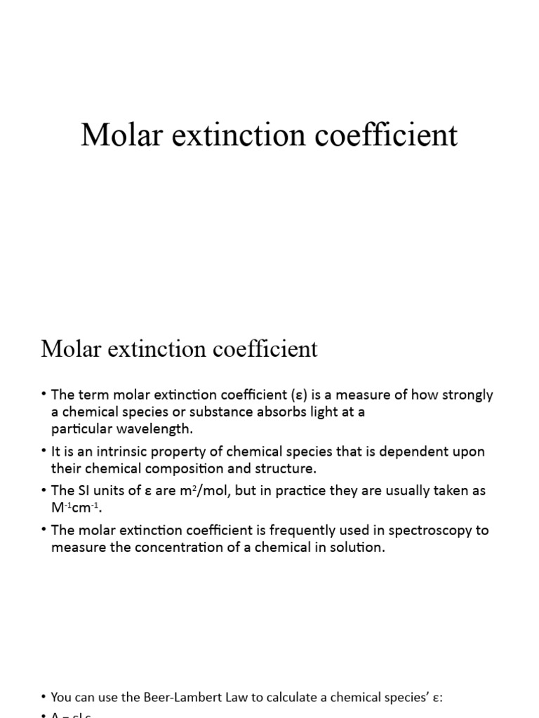 Extinction Coefficient | PDF | Enzyme Assay | Mole (Unit)