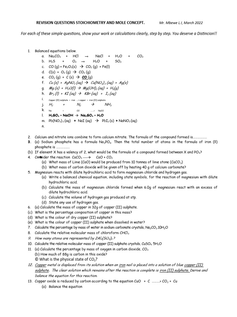 Stoichiometry and Mole Concept QNS-1 | PDF | Oxide | Magnesium