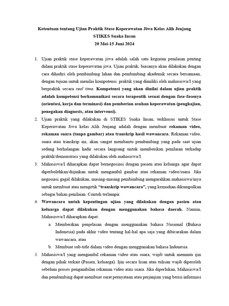Ujian Praktik Stase Keperawatan Jiwa Kelas Alih Jenjang | PDF