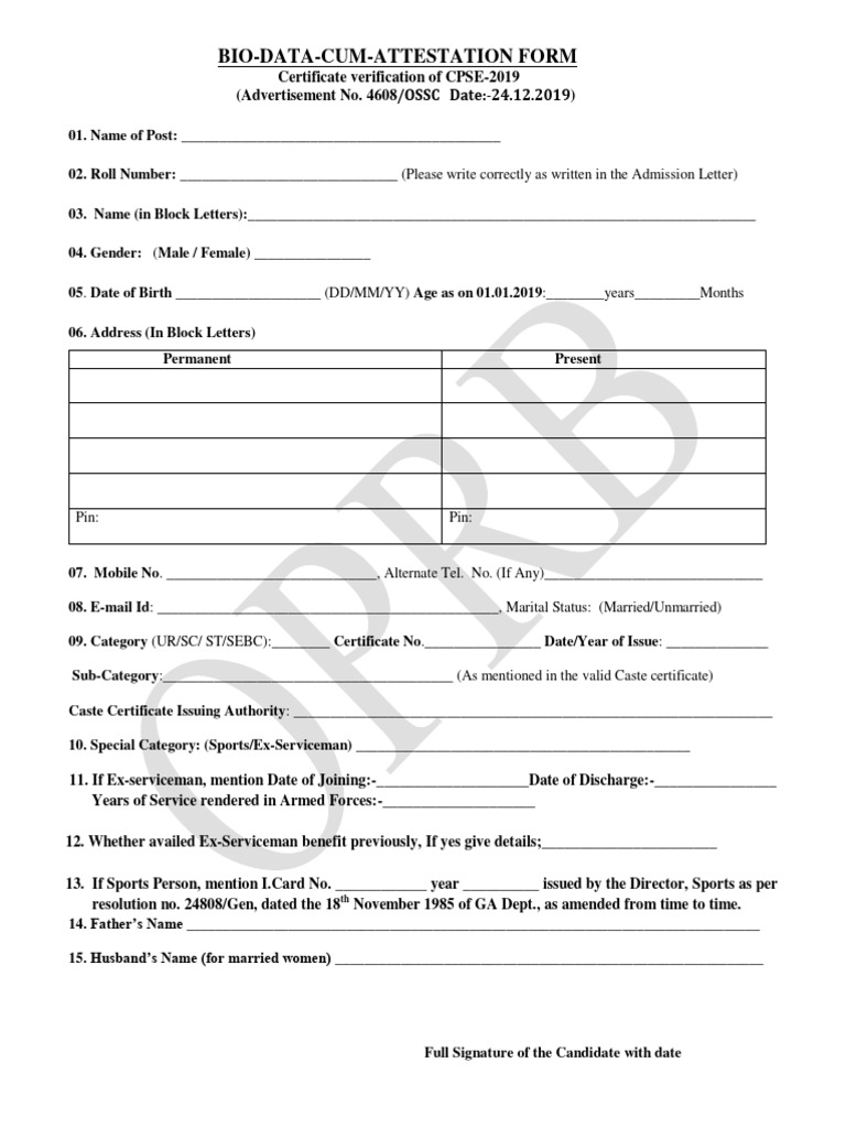 Biodata Cum Attestation+Form | PDF