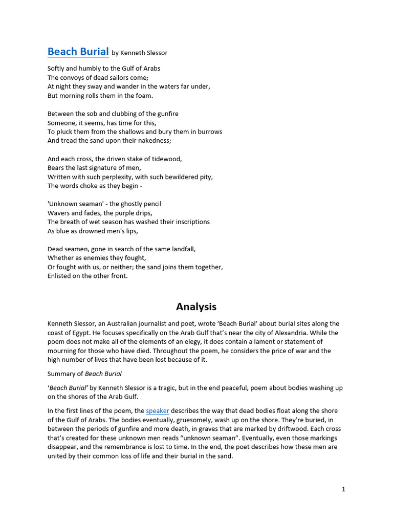 Beach Burial by Kenneth Slessor | PDF | Poetry | Poetic Devices