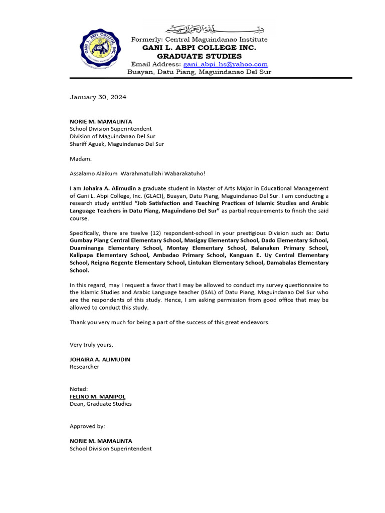 Letter and Questionaire Thesis | PDF | Teachers | Learning