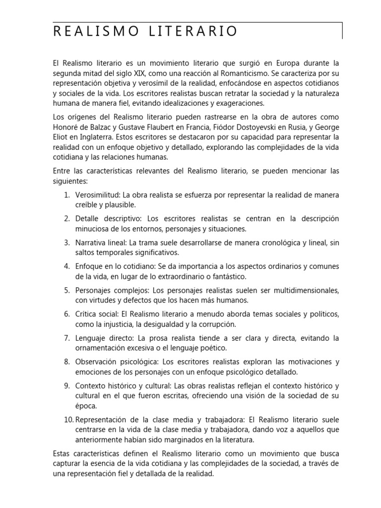 Realismo Literario - Definición y Caracteristicas | PDF | Realismo ...