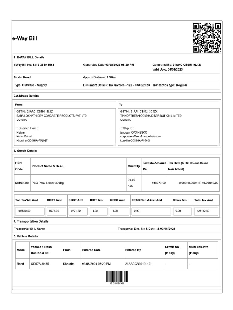 Ewaybill 122 | PDF