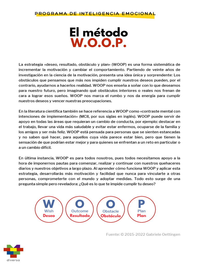 WOOP - TERAPIA TOOLS | Descargar gratis PDF | Motivación | Motivacional