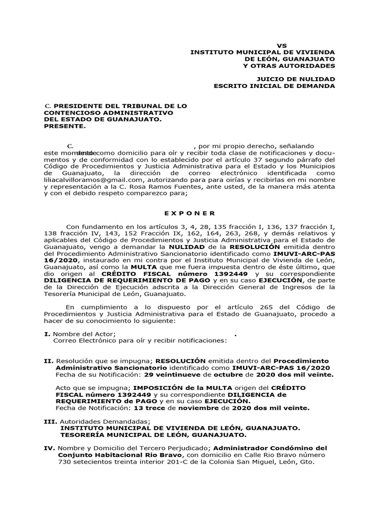 Demanda de Nulidad de Credito Fiscal | PDF | Regulación | Condominio