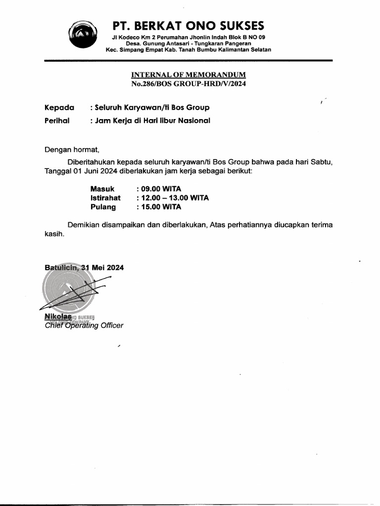 IOM Jam Kerja Hari Libur | PDF
