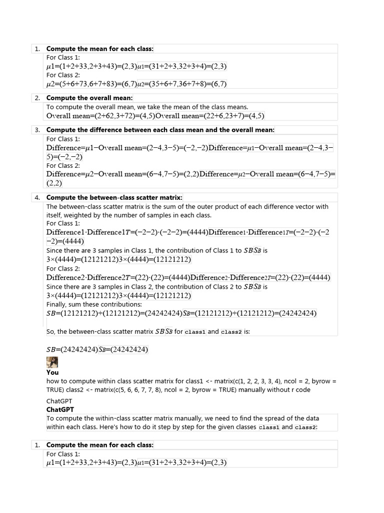 Compute The Mean For Each Class | PDF | Mathematical Objects ...