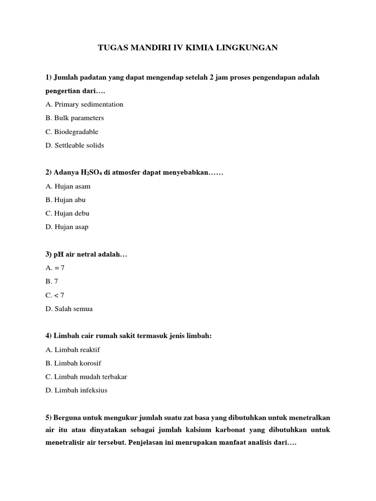 Tugas Mandiri Iv Kimia Lingkungan | PDF