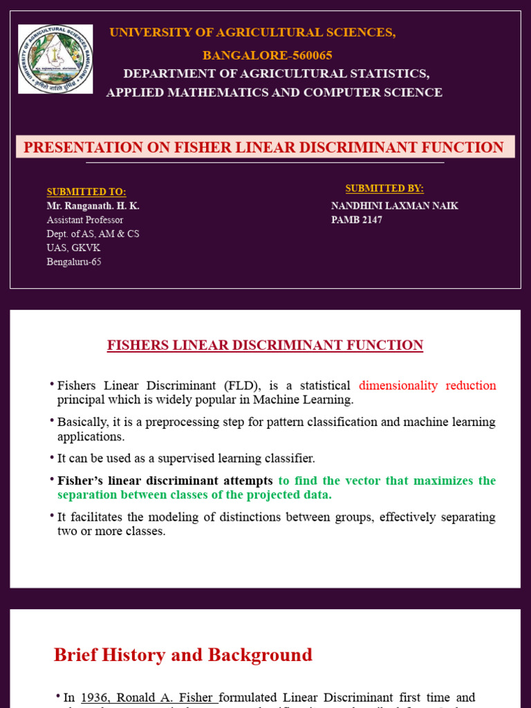 Fishers Linear Discriminant Function | PDF | Statistical Classification | Algorithms