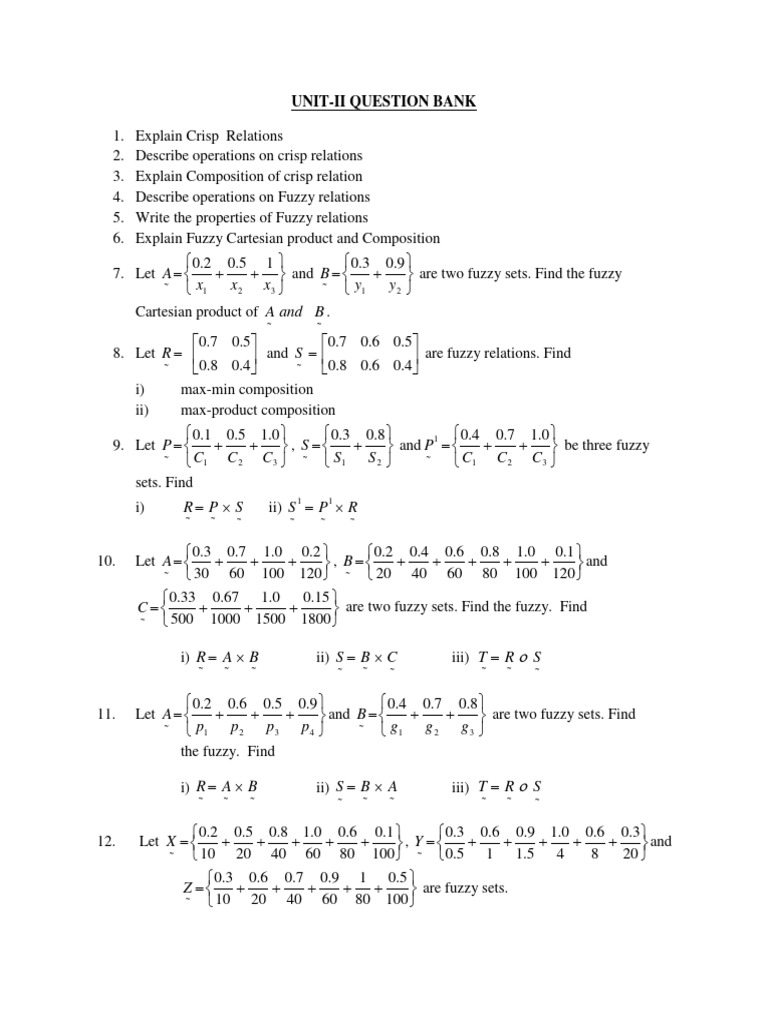 Crisp and Fuzzy Relations Question Bank | PDF | Function (Mathematics) | Mathematics