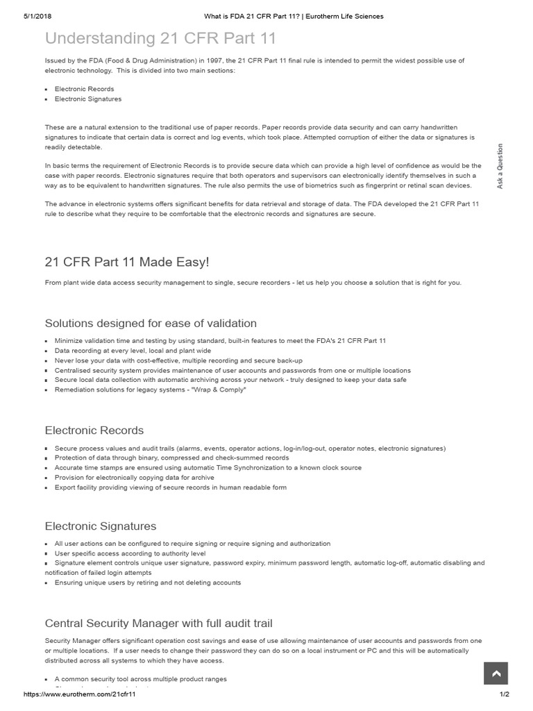 What is FDA 21 CFR Part 11_ _ Eurotherm Life Sciences | Download Free PDF | Password | Food And ...