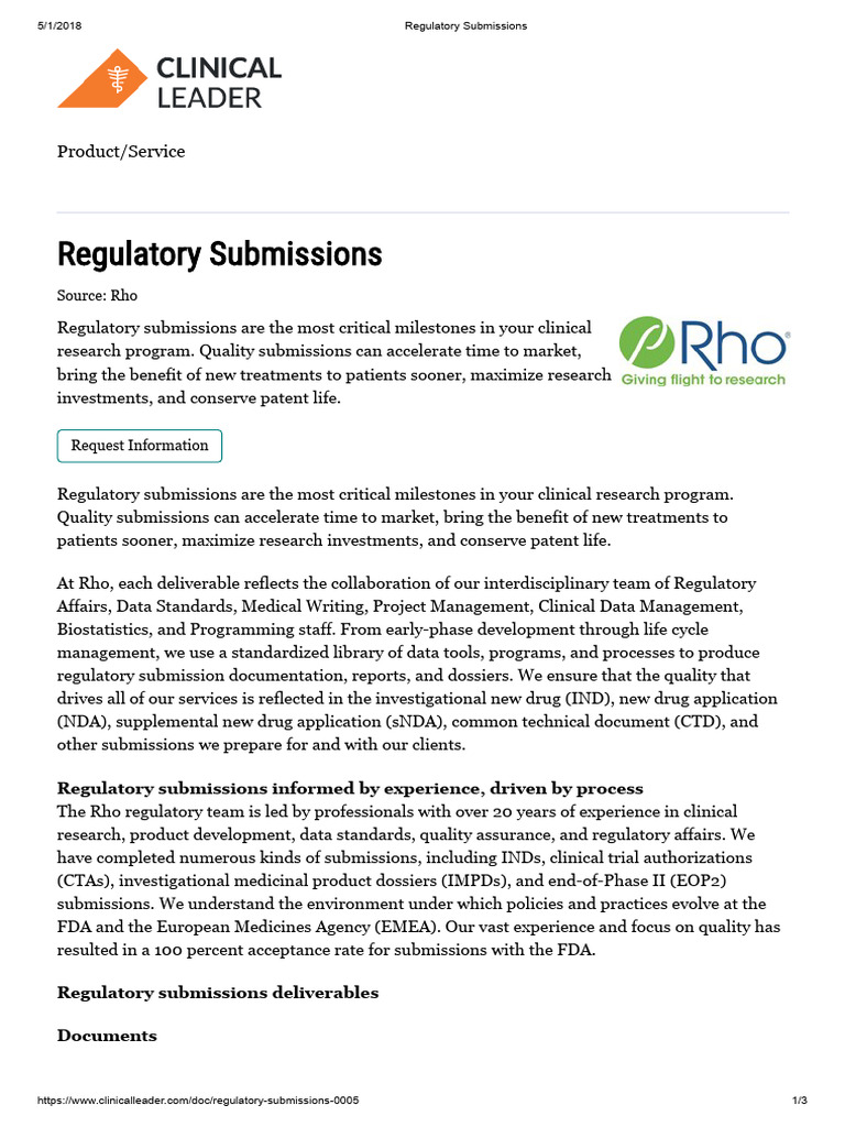 Regulatory Submissions | PDF | Clinical Trial | Food And Drug ...