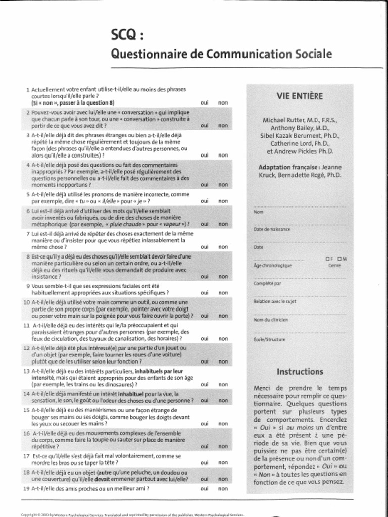 SCQ (Quest. Communication Sociale) | PDF