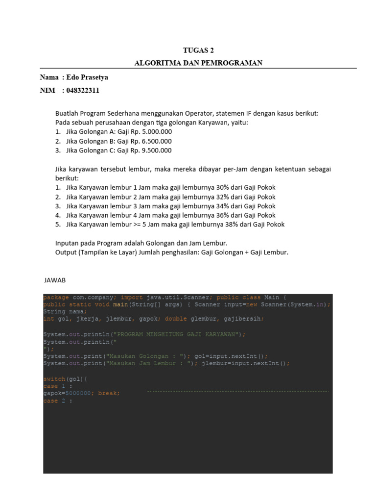 Tugas 2 - ALGORITMA DAN PEMROGRAMAN - Edo Prasetya | PDF