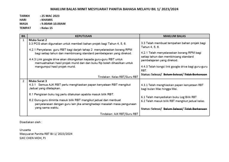 Contoh Maklum Balas | PDF