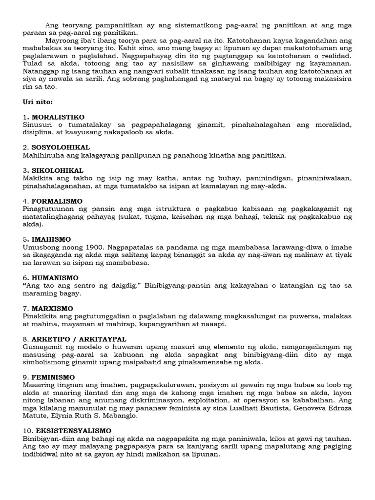 Teoryang Pampanitikan | PDF