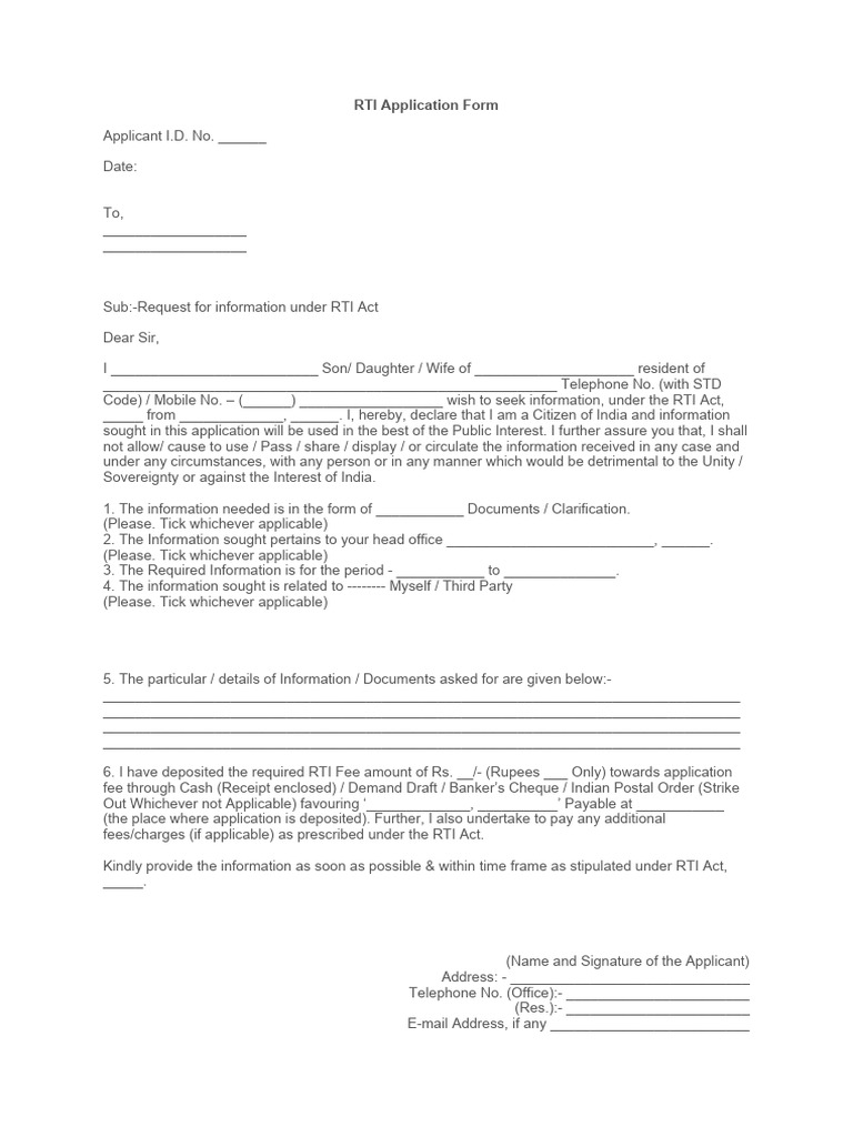 RTI Aplication form | PDF