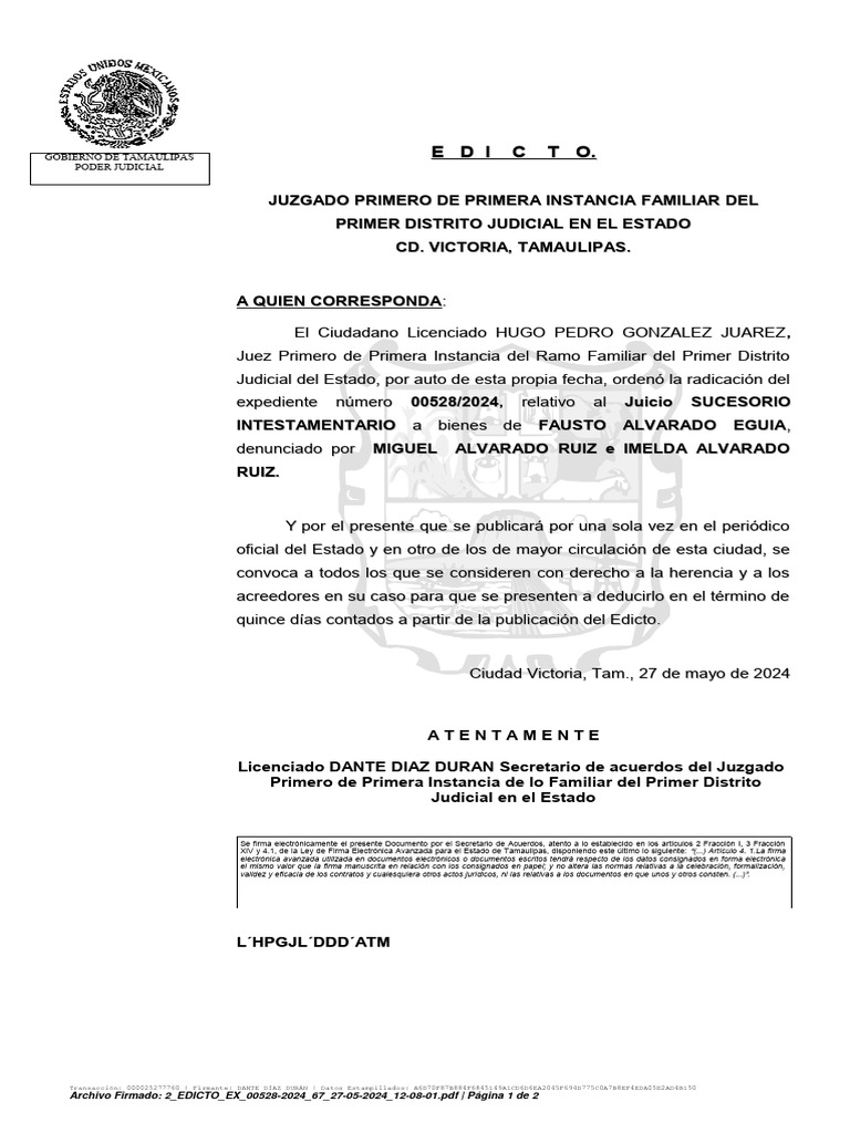 2 Edicto Ex 00528-2024 67 27-05-2024 12-08-01 Fe | PDF | Documentos ...