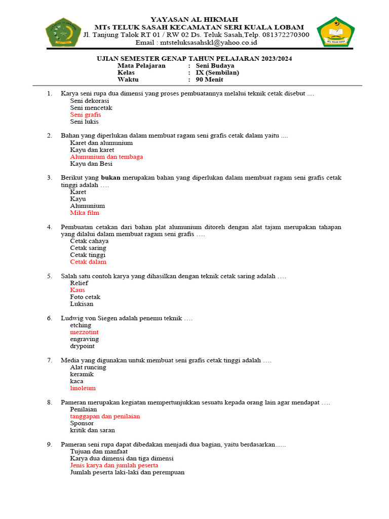 Soal SBD Kelas 9 Semester Genap 2023-2024 | PDF