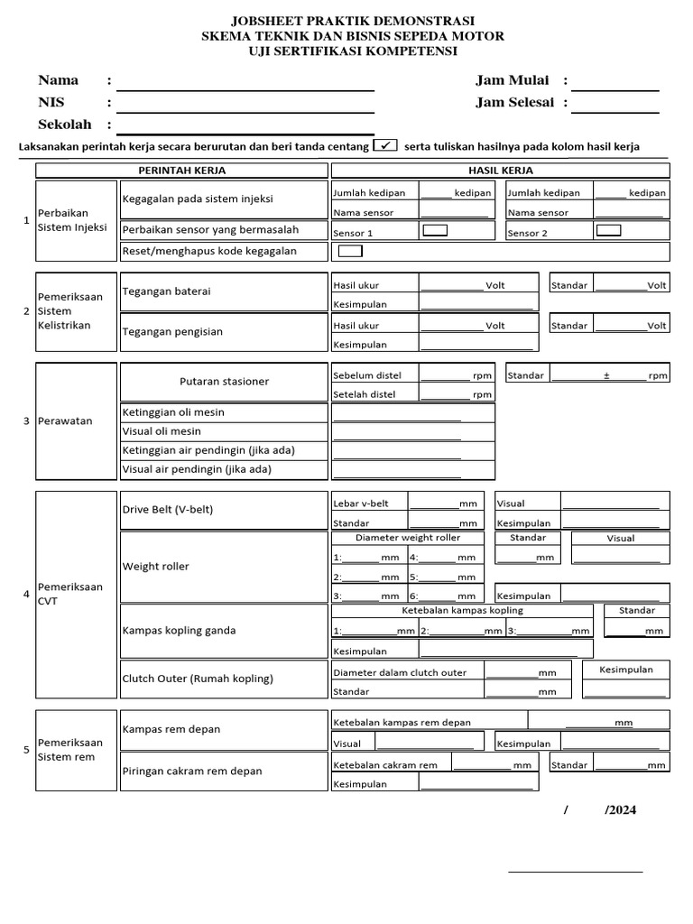 Jobsheet USK TBSM Fix | PDF | Teknologi & Rekayasa