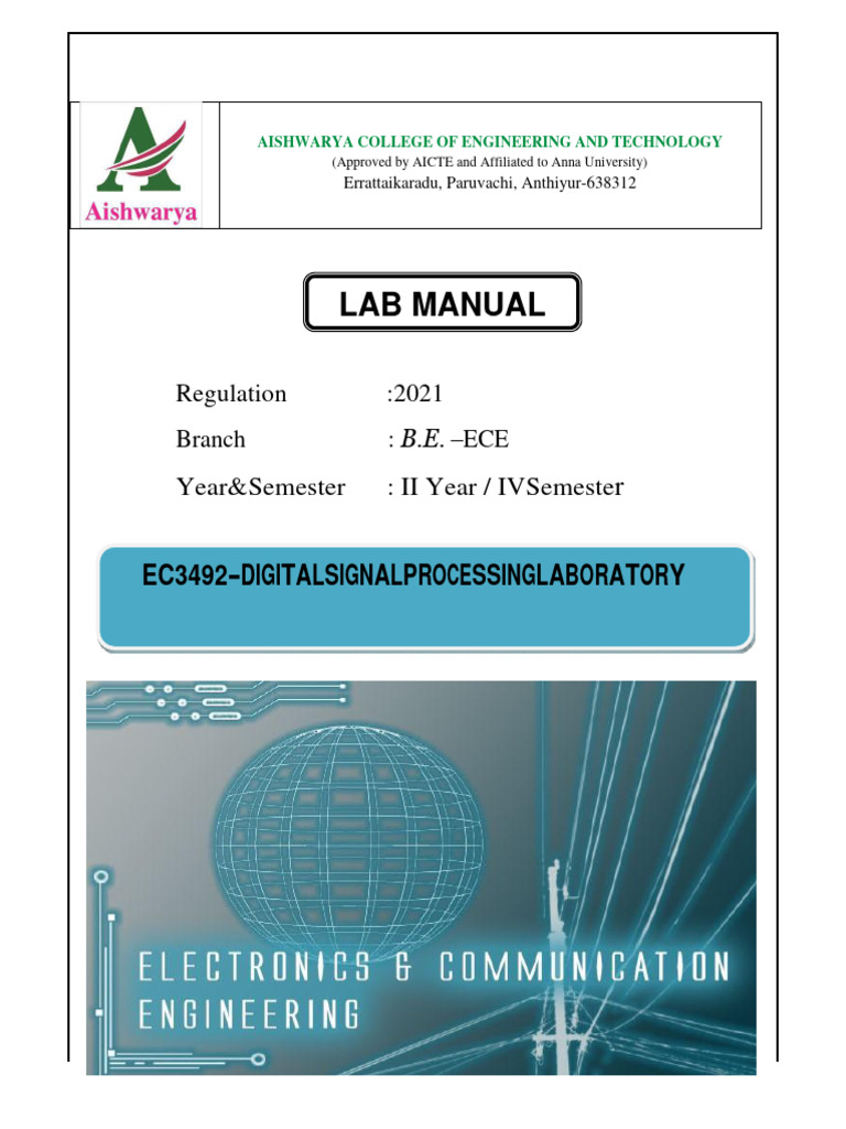 Ec3492-Digital Signal Processing Laboratory | PDF | Digital Signal ...