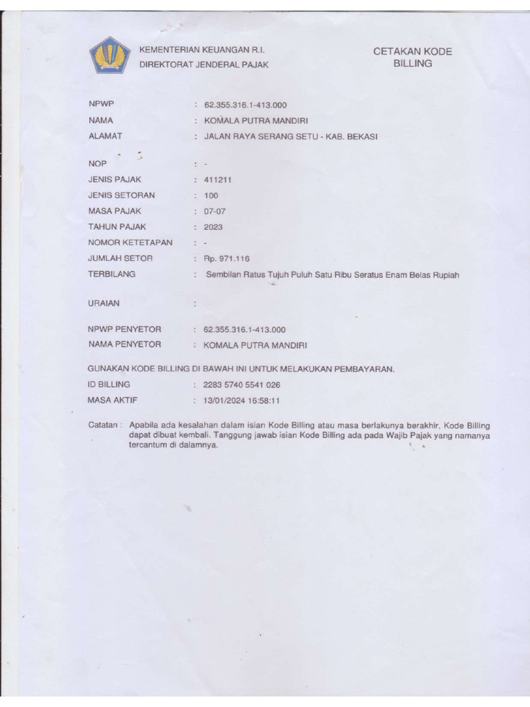 Bukti Bayar Komala | PDF