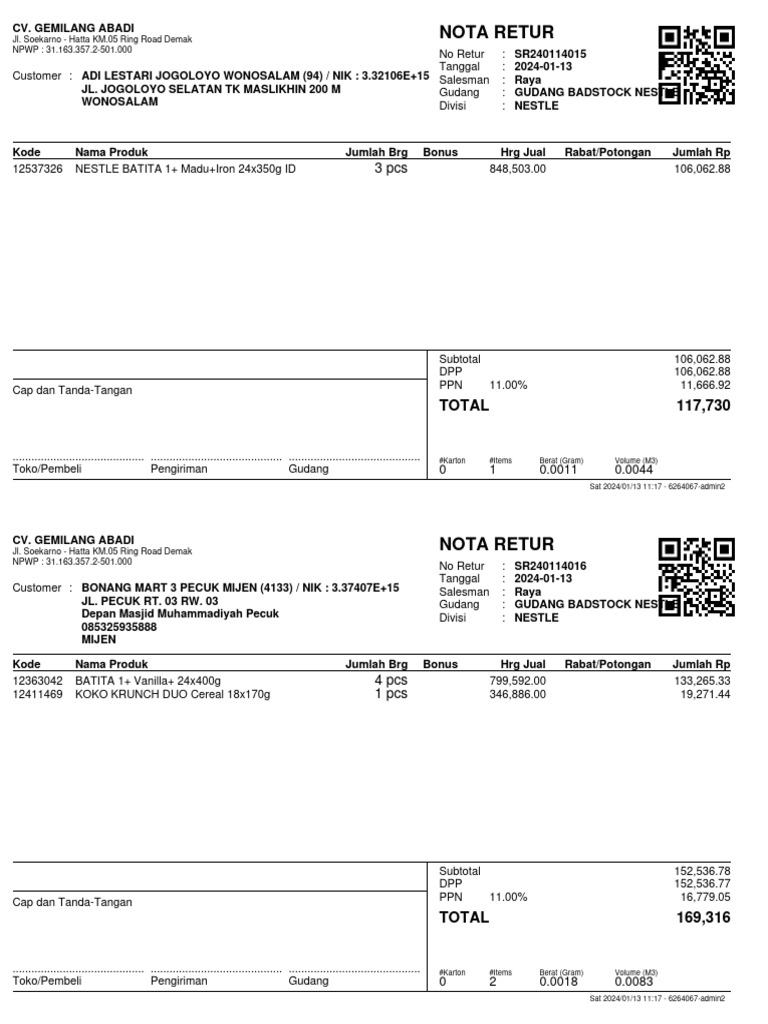 Rekap Retur Raya | PDF