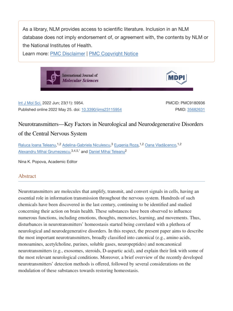 Neurotransmitters-Key Factors in Neurological and Neurodegenerative ...