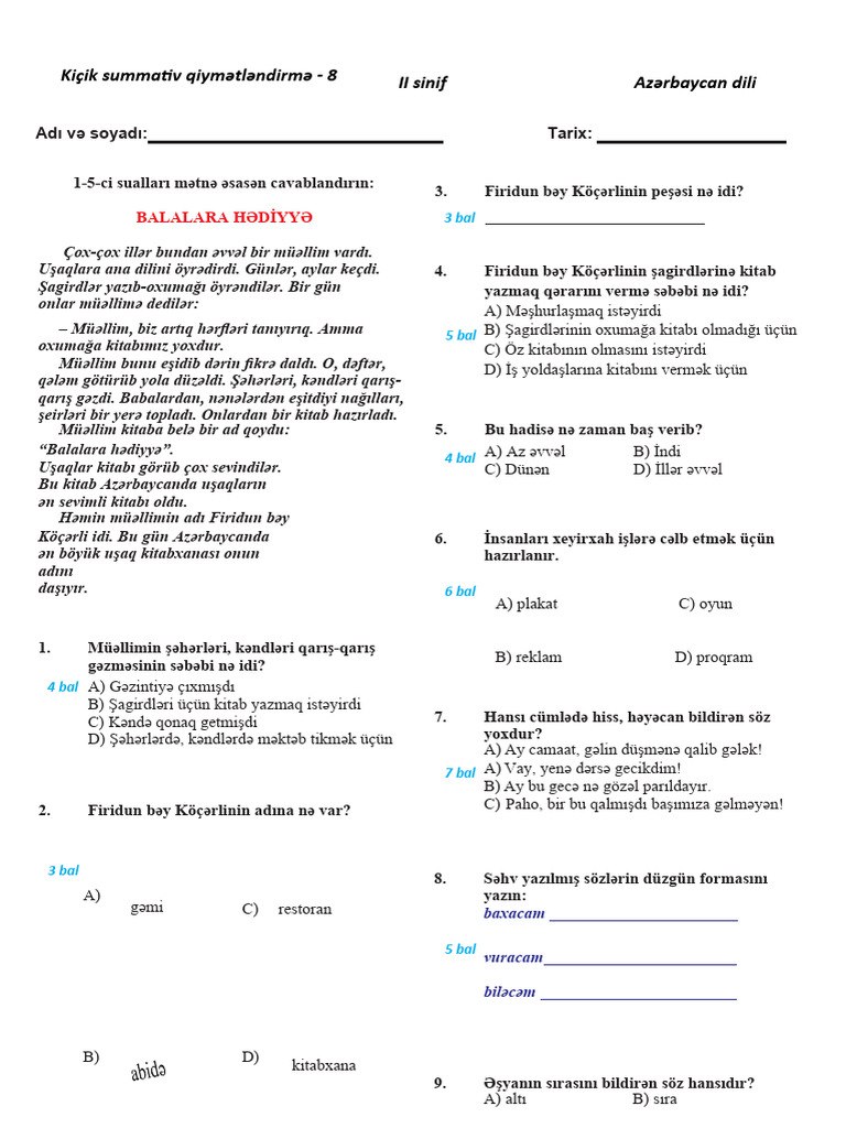 azerbaycan dili ksq 8 - 2ci sinif (1) | PDF
