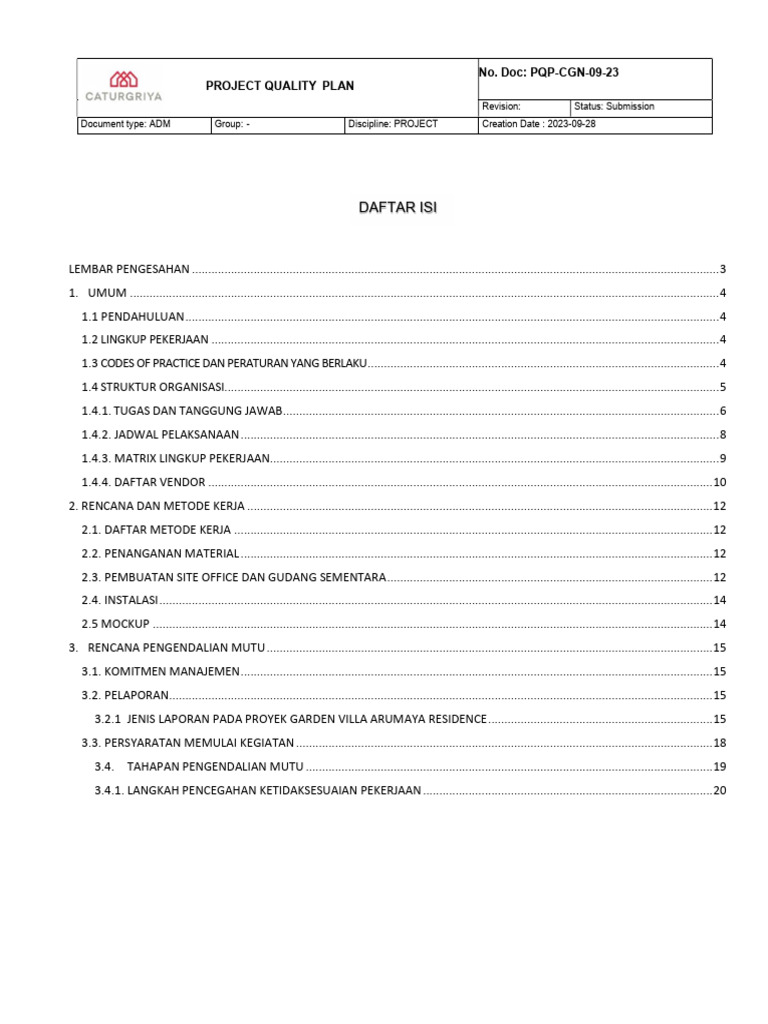 Dokumen Project Quality Plan | PDF
