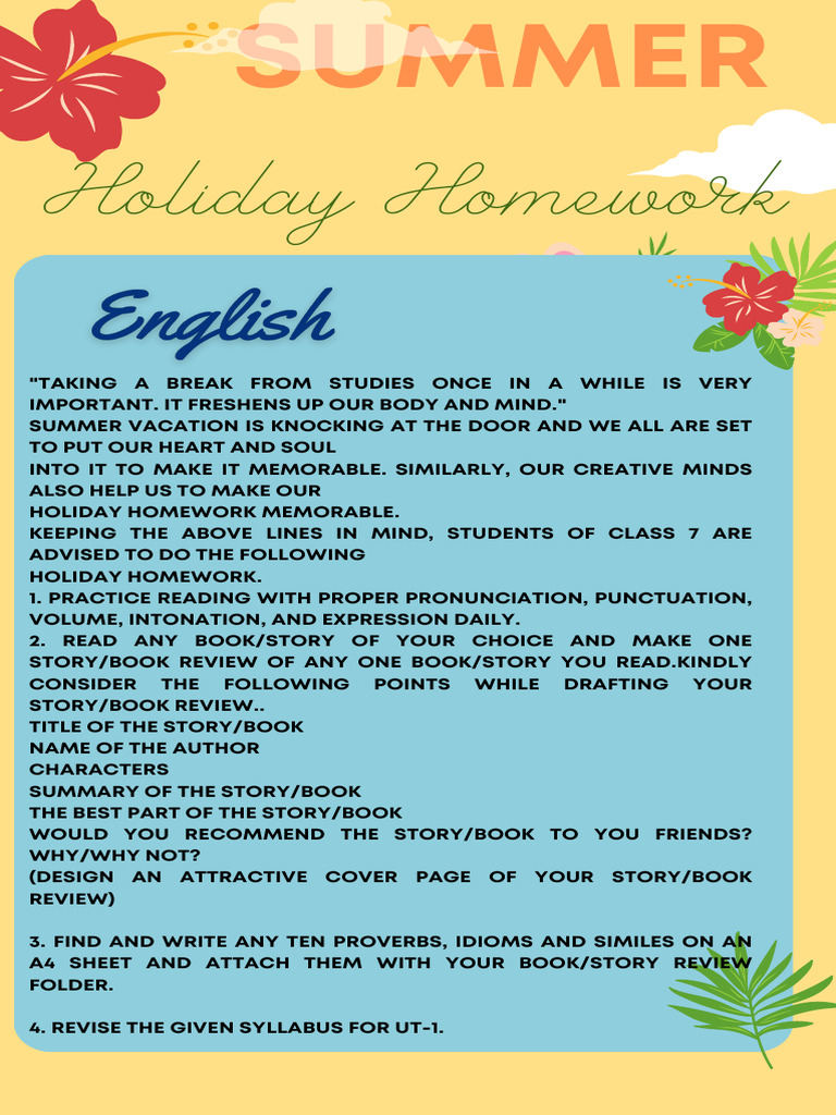 Class 7 Holiday Homework | PDF | Language Arts & Discipline | Foreign ...