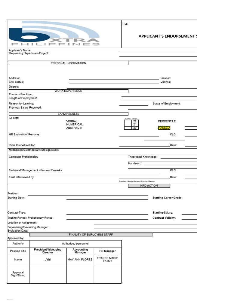 BXTRA HRD Form 2023 002 Endorsement Form | PDF